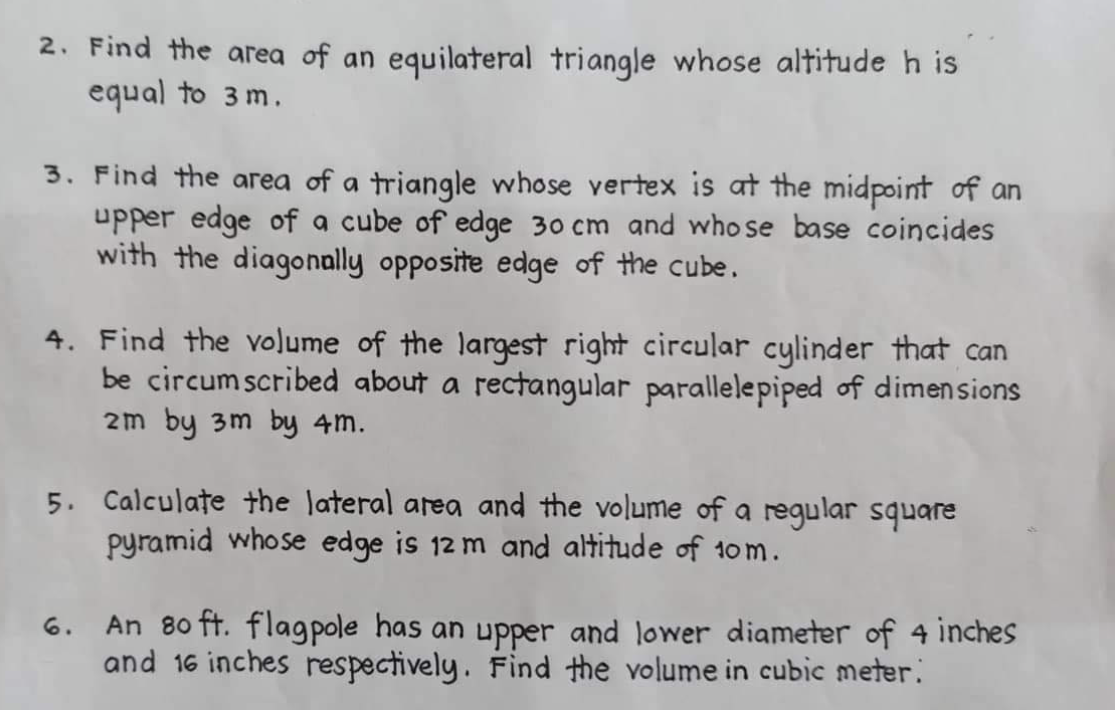 Solved 2. Find the area of an equilateral triangle whose | Chegg.com