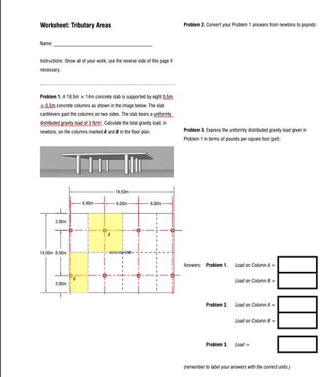Solved Worksheet: Tributary Areas Problems 2. Convert your | Chegg.com