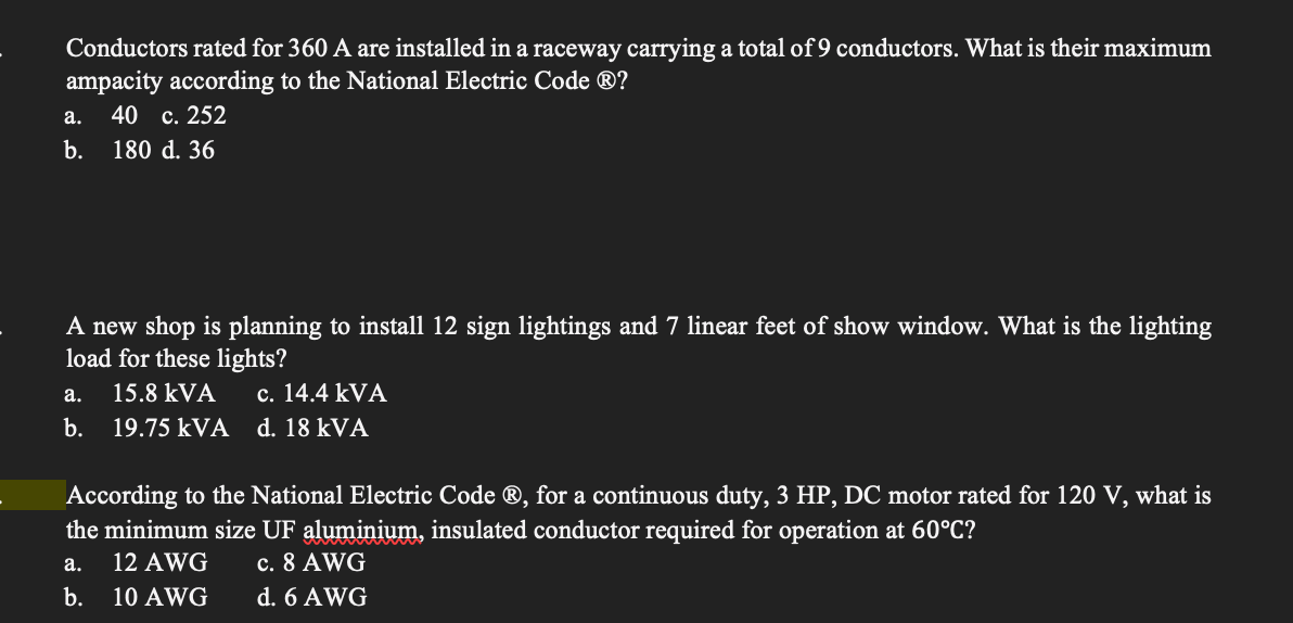 Solved Conductors rated for 360 A are installed in a raceway | Chegg.com