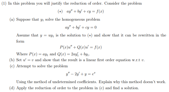 Solved (a) Suppose that y1 solve the homogeneous problem | Chegg.com