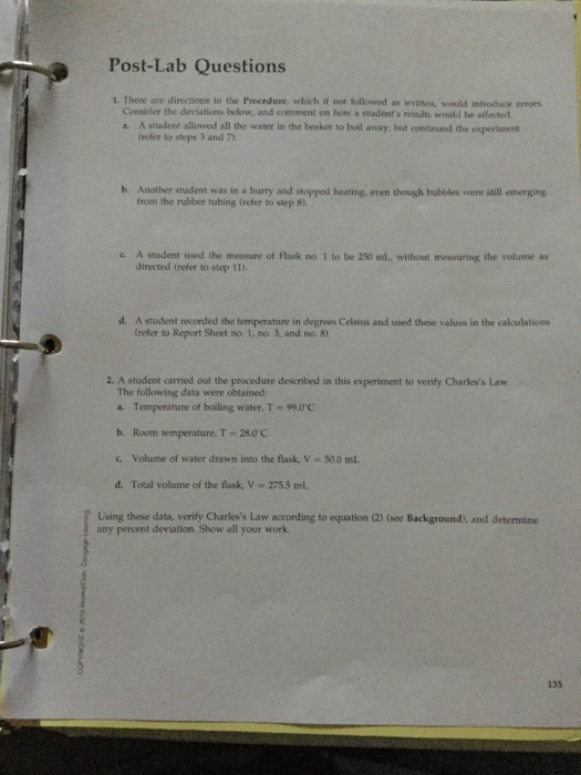 Post-Lab Questions 1. There are directions in the | Chegg.com