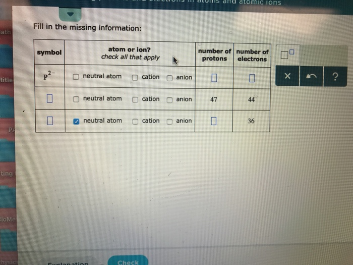 Solved ol atons dnd atomic ions Fill in the missing | Chegg.com