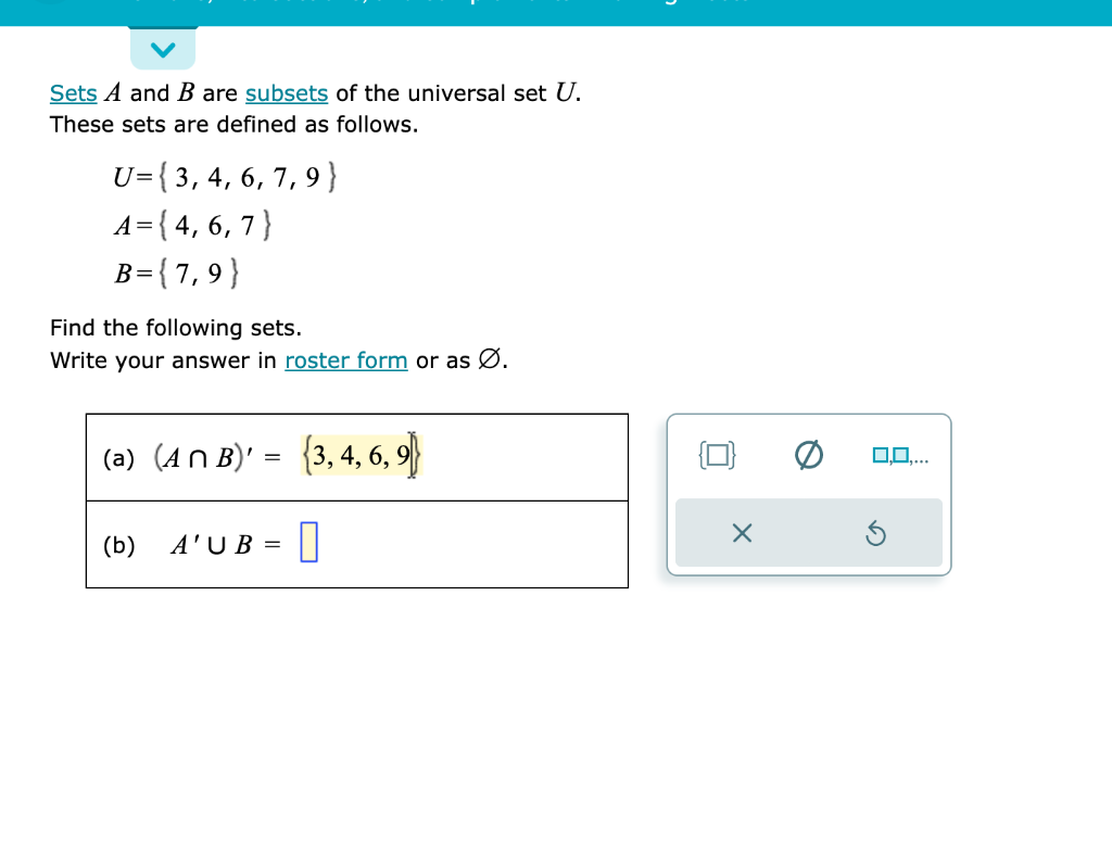 Solved Sets A and B are subsets of the universal set U. | Chegg.com