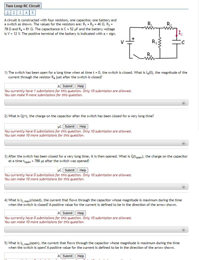 Solved Two Loop RC Circuit 12345 A circuit is constructed | Chegg.com
