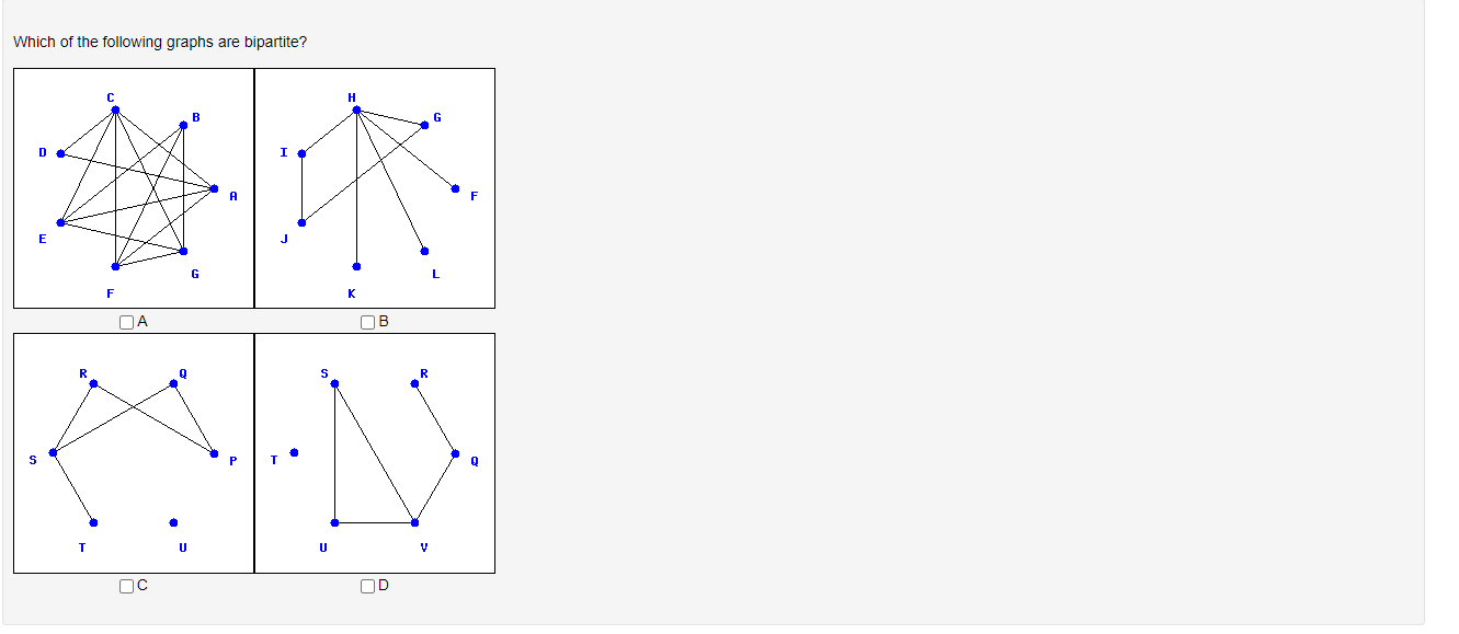 Solved Which of the following graphs are bipartite? ABC | Chegg.com