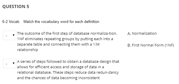 Solved QUESTION 1 6-1 Question 1 Match the type of Unique | Chegg.com