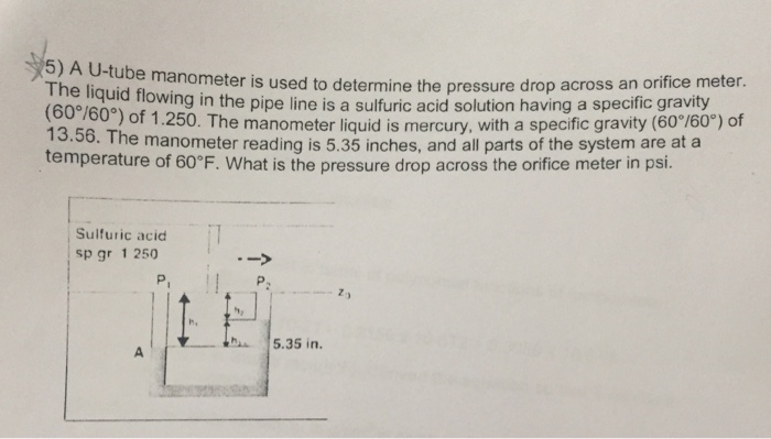 Solved e manometer is used to determine the pressure drop | Chegg.com