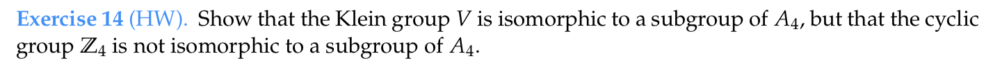 Solved Exercise 14 (HW). Show that the Klein group V is | Chegg.com