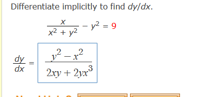 Solved Differentiate implicitly to find dy/dx. | Chegg.com