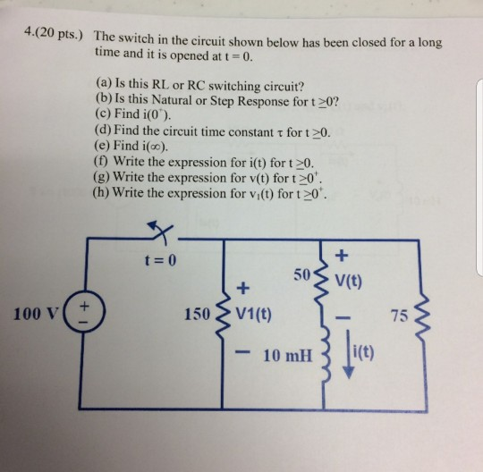 Solved 4.(2 0 pts.) The switch in the circuit shown below | Chegg.com