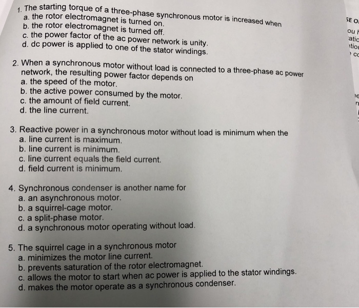 Solved The starting torque of a three-phase synchronous | Chegg.com