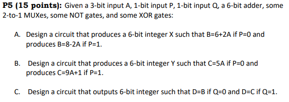Solved P5 (15 points): Given a 3-bit input A, 1-bit input P, | Chegg.com