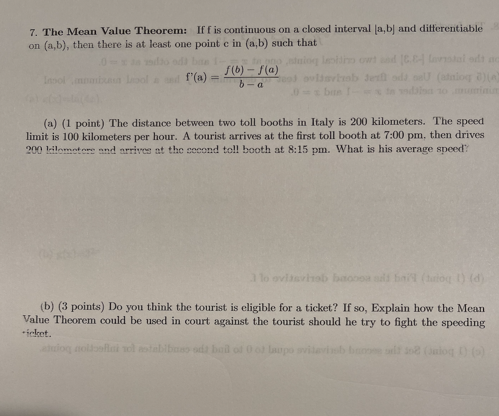 Solved 7. The Mean Value Theorem: Iff is continuous on a | Chegg.com