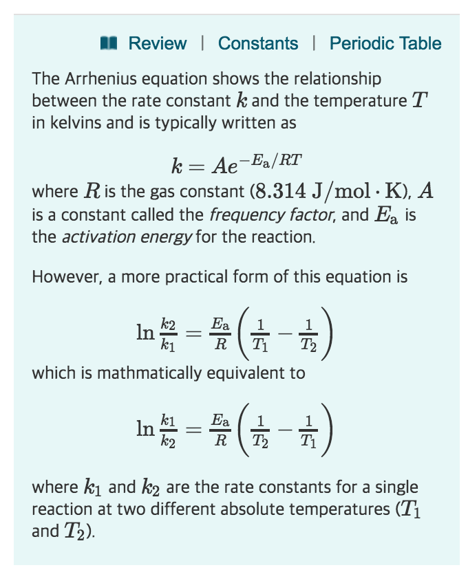 Solved ReviewI Constants| Periodic Table The Arrhenius | Chegg.com