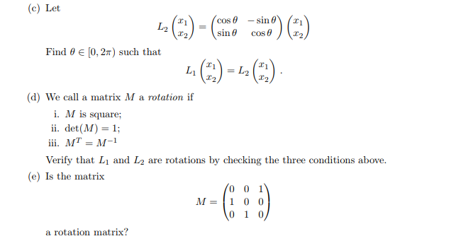 Solved (c) Let cos θ (sin θ -sin θ)/A) cos θ)(x2 Find θ E | Chegg.com