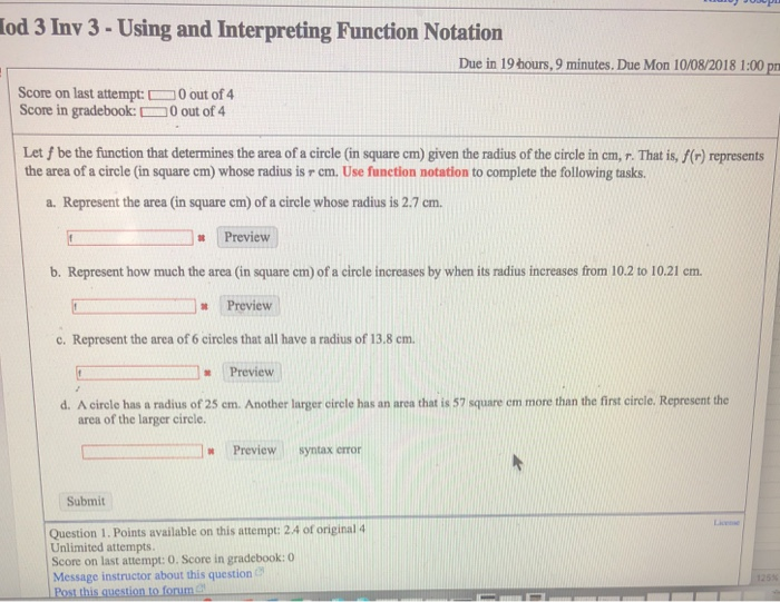 Solved lod 3 Inv 3- Using and Interpreting Function Notation | Chegg.com