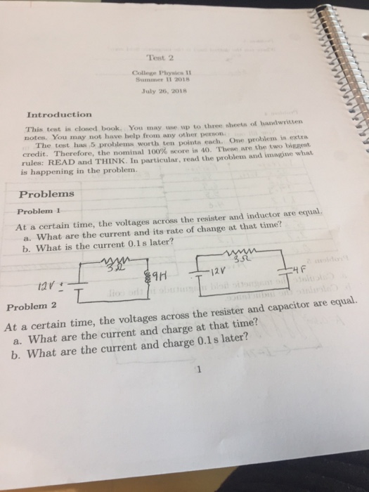 Solved Test. 2 College Physics 11 Summer 11 2018 July 26, | Chegg.com