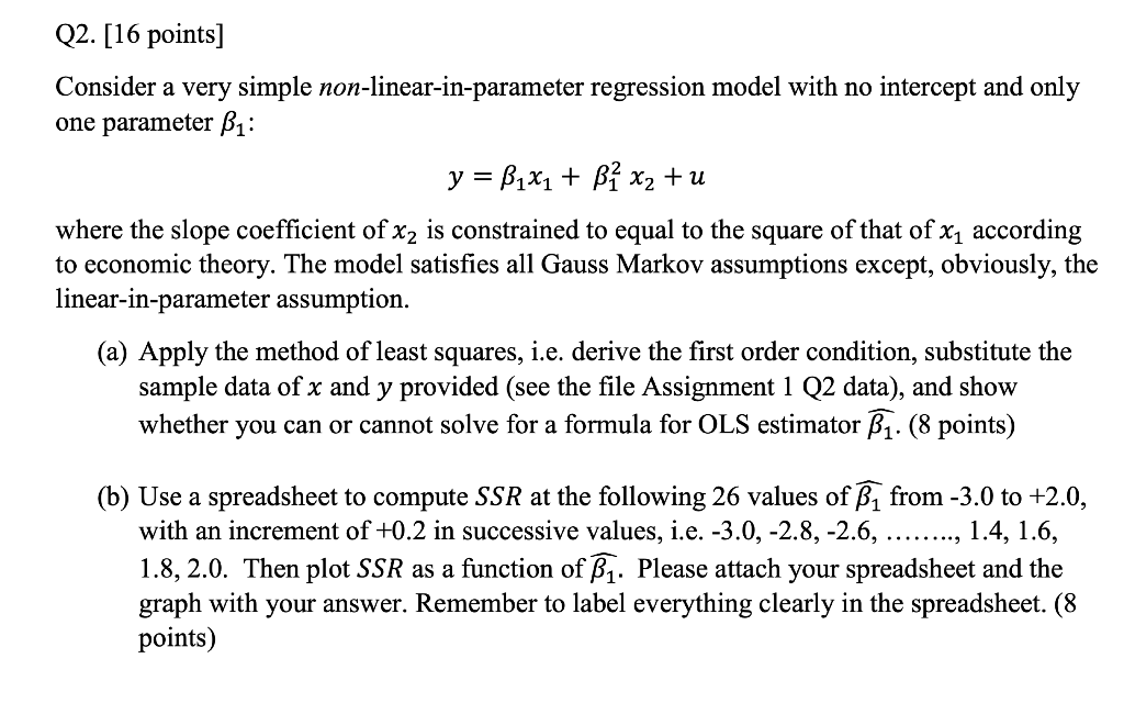 Consider a very simple non-linear-in-parameter | Chegg.com