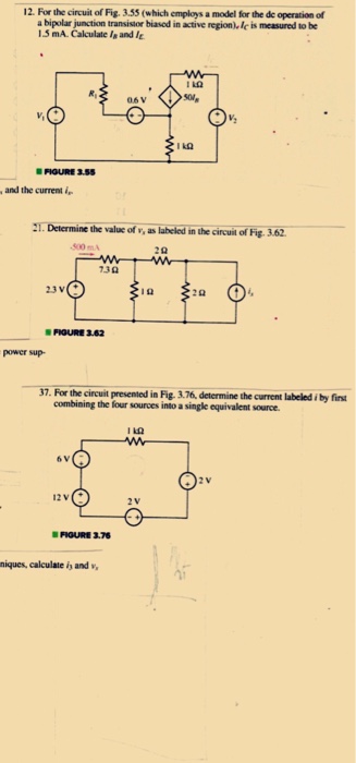 Solved 12. For the circuit of Fig. 3.55 (which employs a | Chegg.com