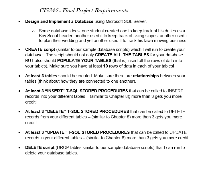 Solved CIS245 - Final Project Requirements Design and | Chegg.com