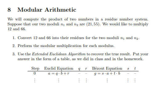 Solved 8 Modular Arithmetic We will compute the product of | Chegg.com