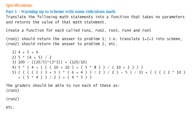 Solved Specifications: Part 1 - Warming up to Scheme with | Chegg.com