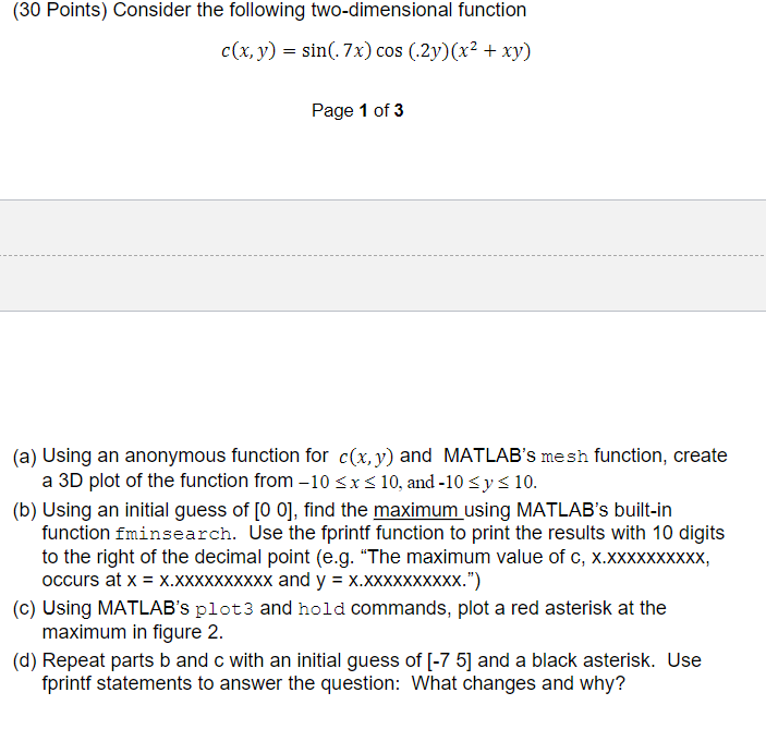 Solved (30 Points) Consider the following two-dimensional | Chegg.com
