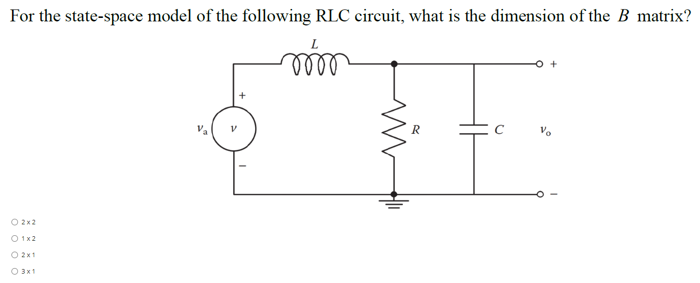 Solved For the state-space model of the following RLC | Chegg.com
