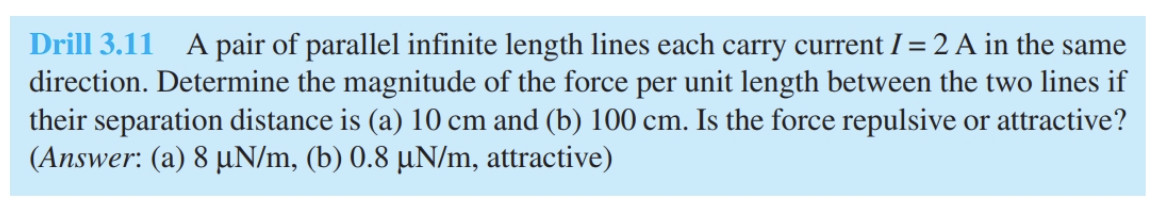 Solved Drill 3.11 A pair of parallel infinite length lines | Chegg.com