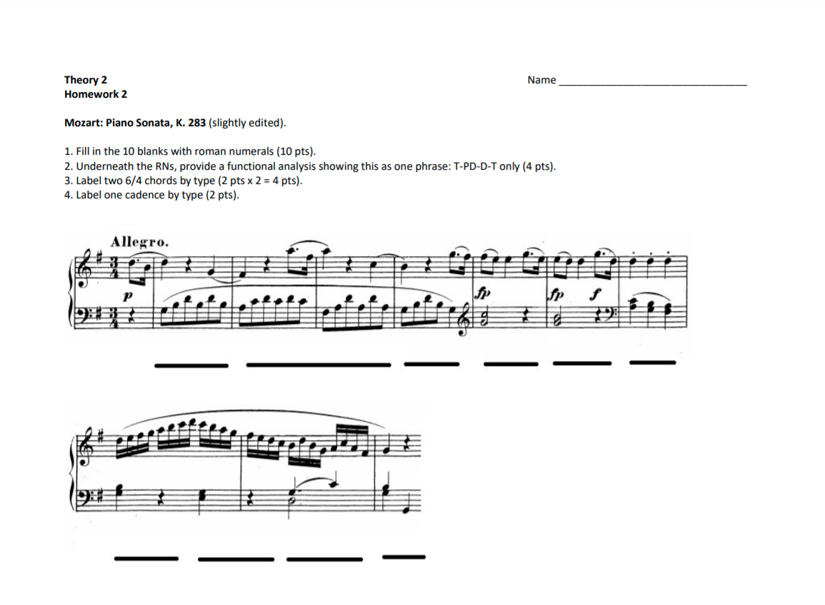 Name Theory 2 Homework 2 Mozart: Piano Sonata, K. 283 | Chegg.com