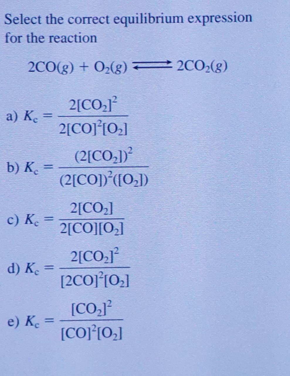 Solved Select the correct equilibrium expression for the | Chegg.com