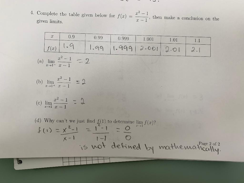 Solved x2 4. Complete the table given below for f(x) given | Chegg.com