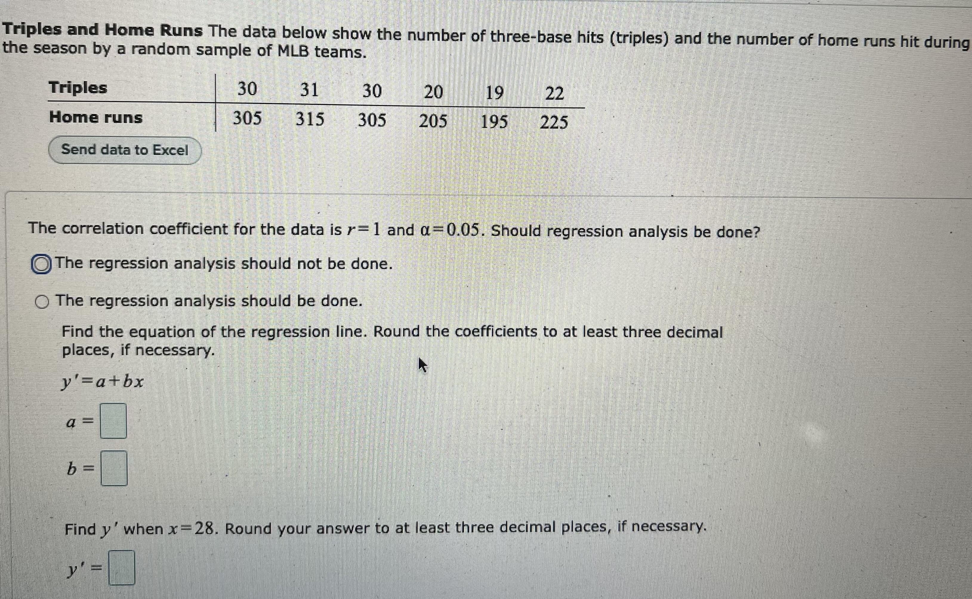 Solved Triples and Home Runs The data below show the number | Chegg.com