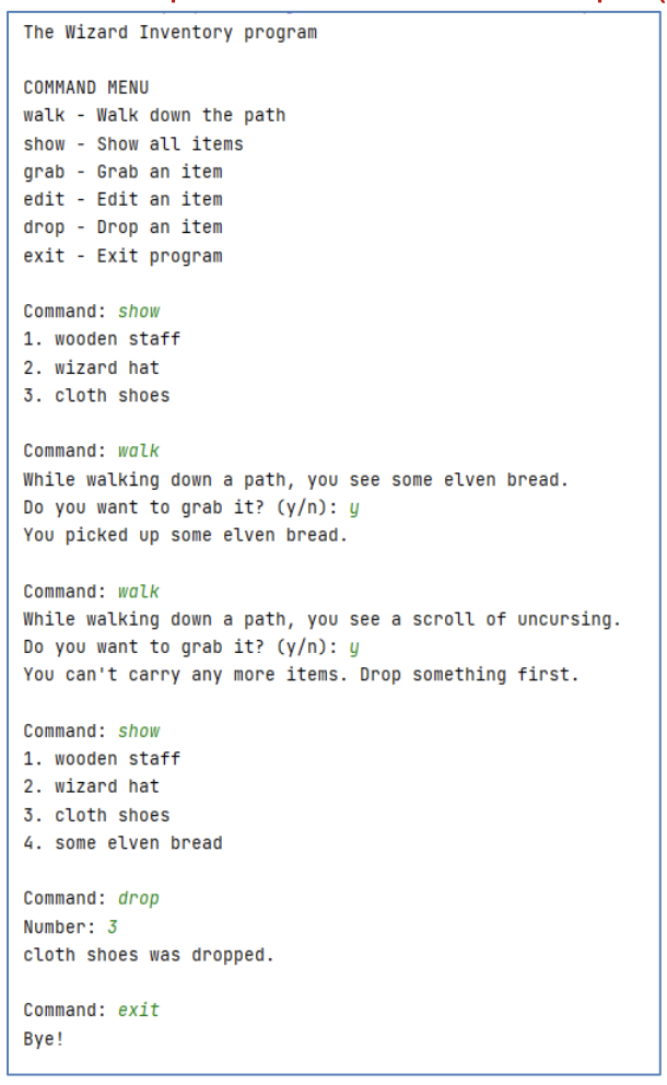 Solved IN PYTHON Create a Wizard Inventory program that | Chegg.com