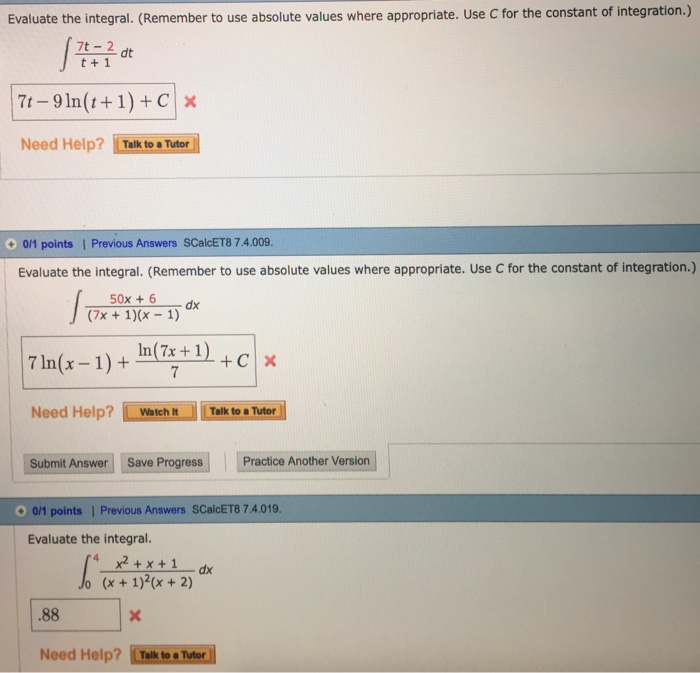 Solved Evaluate the integral. (Remember to use absolute | Chegg.com