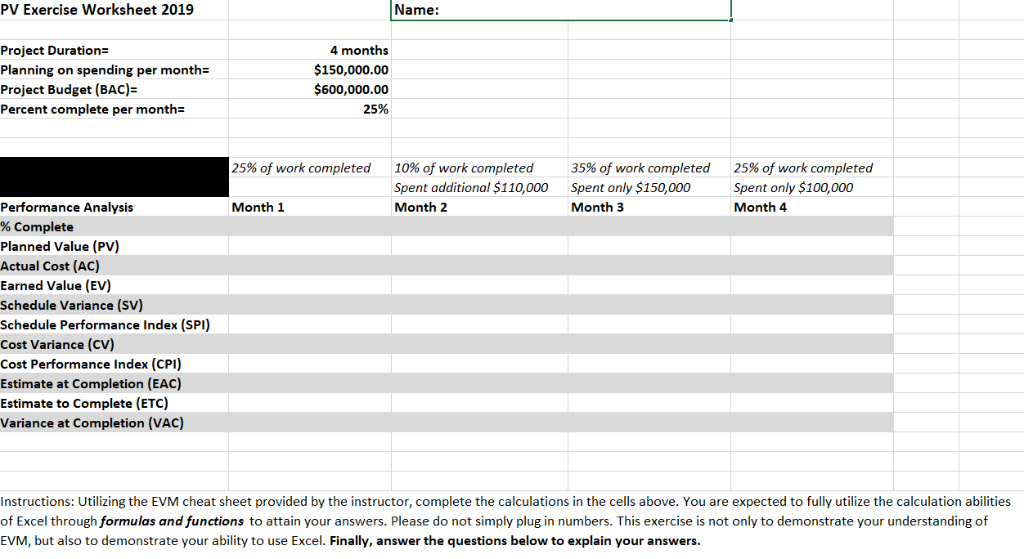 Solved PV Exercise Worksheet 2019 Name: Project Duration= | Chegg.com