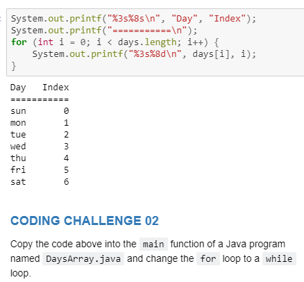 Solved System.out.printf("%35%8s\n", "Day", "Index"); | Chegg.com