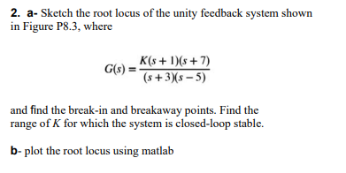 Solved 2. a- Sketch the root locus of the unity feedback | Chegg.com
