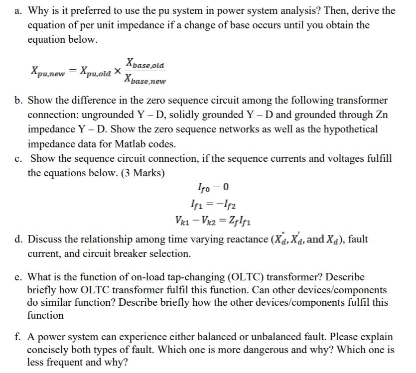 Solved a. Why is it preferred to use the pu system in power | Chegg.com