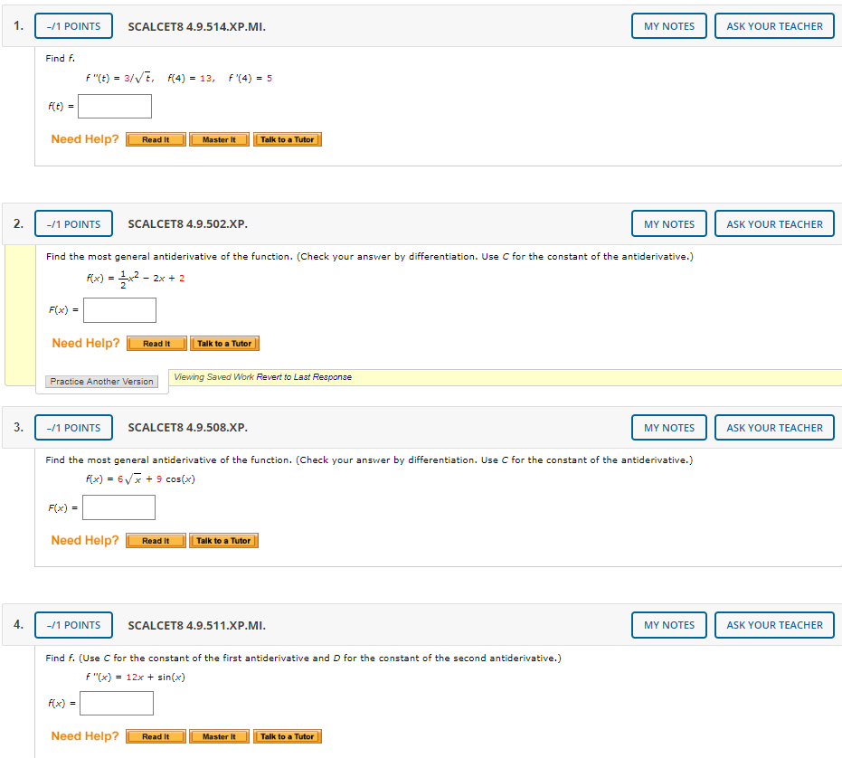 Solved -/1 POINTS SCALCET8 4.9.514.XP.MI. MY NOTES ASK YOUR | Chegg.com
