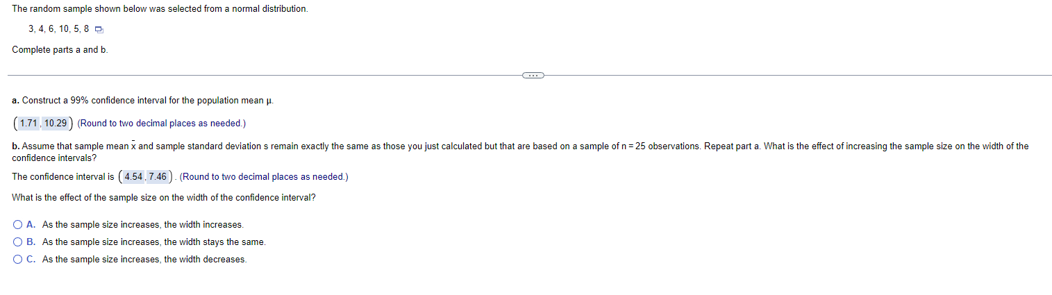 Solved The random sample shown below was selected from a | Chegg.com