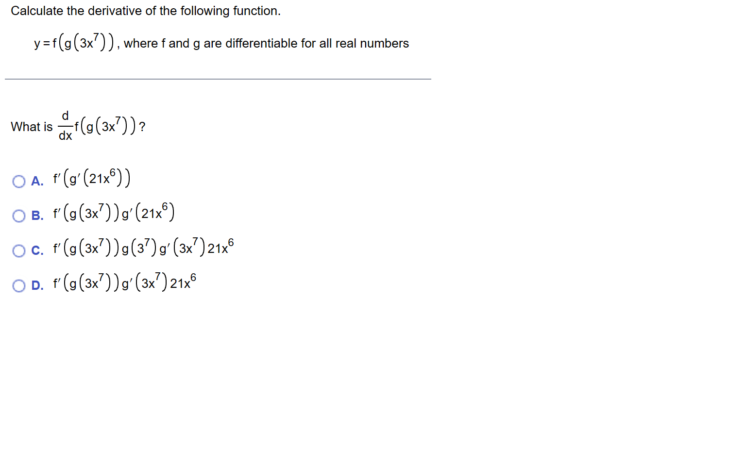 Solved Calculate the derivative of the following | Chegg.com