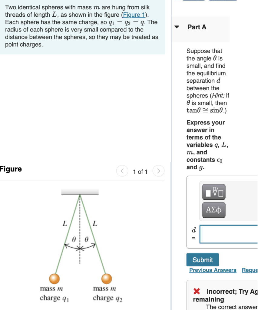 Solved Two identical spheres with mass m are hung from silk | Chegg.com
