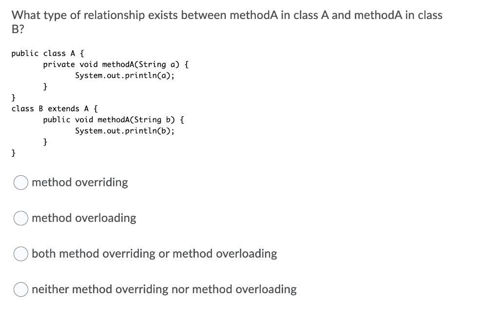 Solved What type of relationship exists between methodA in | Chegg.com
