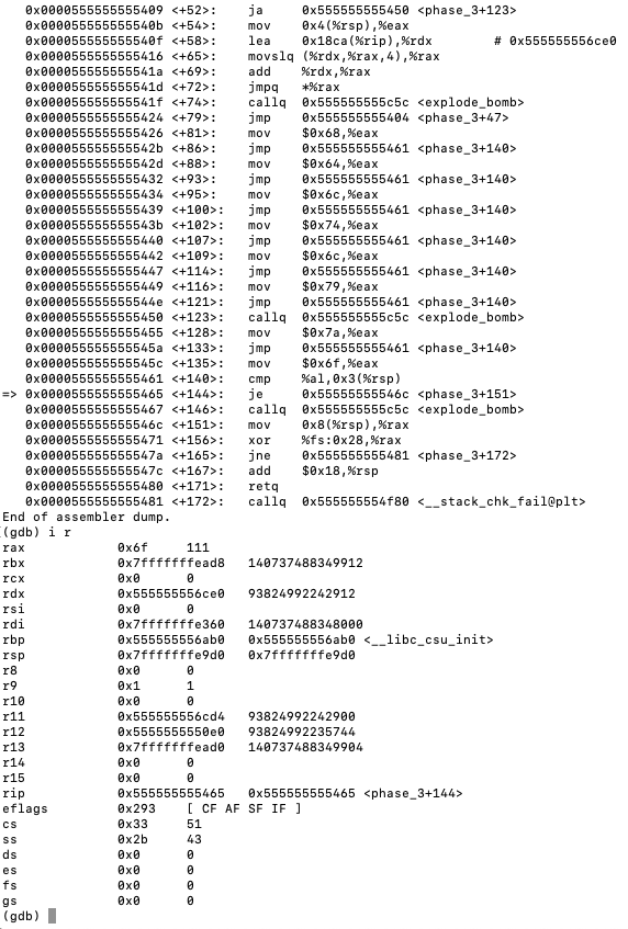 I need some help with my binary bomb lab PHASE 3. for | Chegg.com