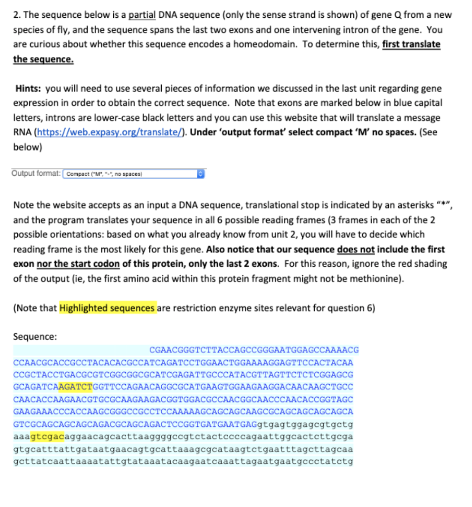 2. The sequence below is a partial DNA sequence (only | Chegg.com