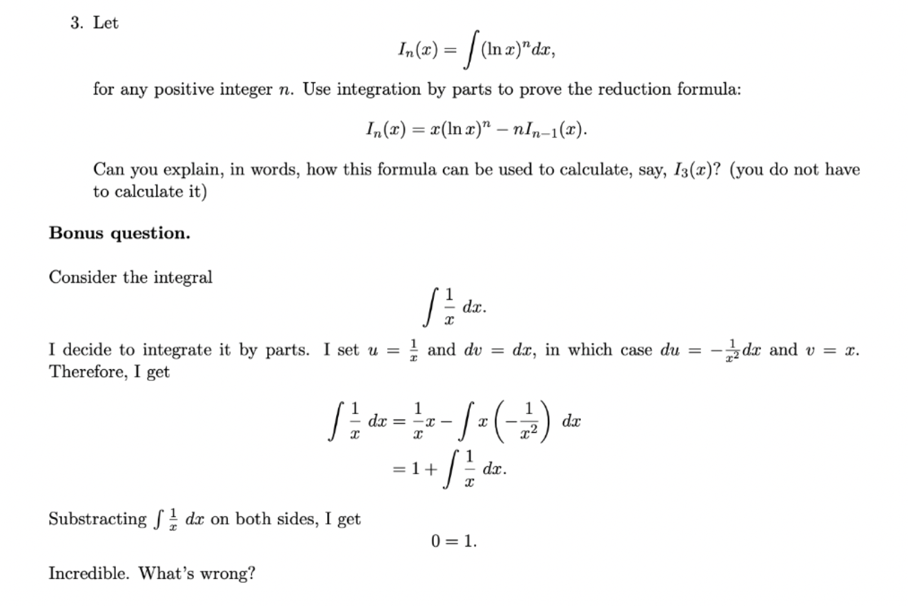 Solved 3. Let In(x) = (n 2)"dr, = for any positive integer | Chegg.com