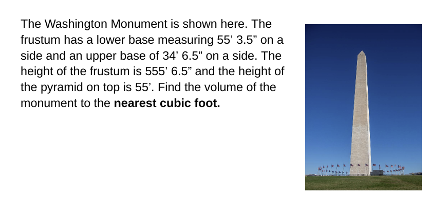 Solved The Washington Monument is shown here. The frustum | Chegg.com