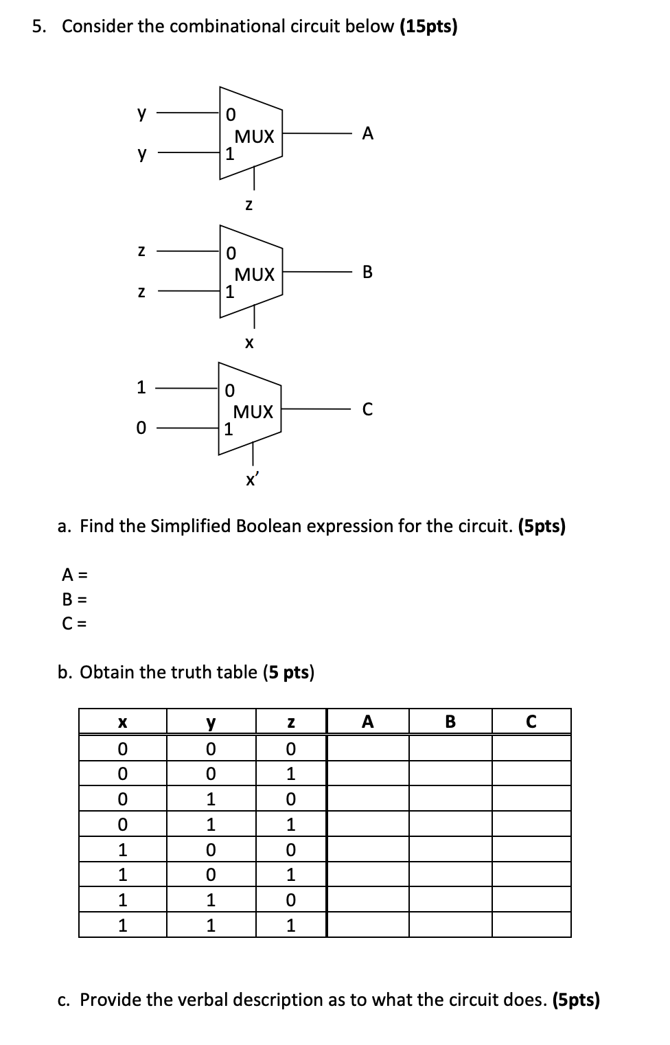 Solved Consider the combinational circuit below (15pts)a. | Chegg.com