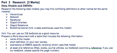 Solved Part 3 Research [3 Marks] Data Models and DBMSs | Chegg.com